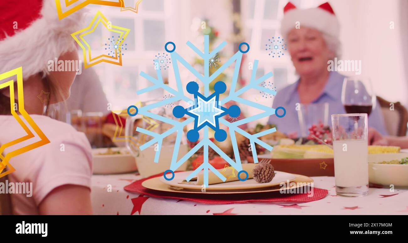 This image features a digital image of stars falling over a happy ...