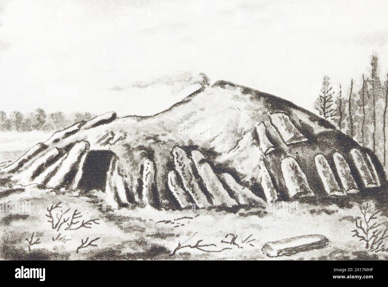 Exterior view of a Neolithic dwelling. Reconstruction based on ...