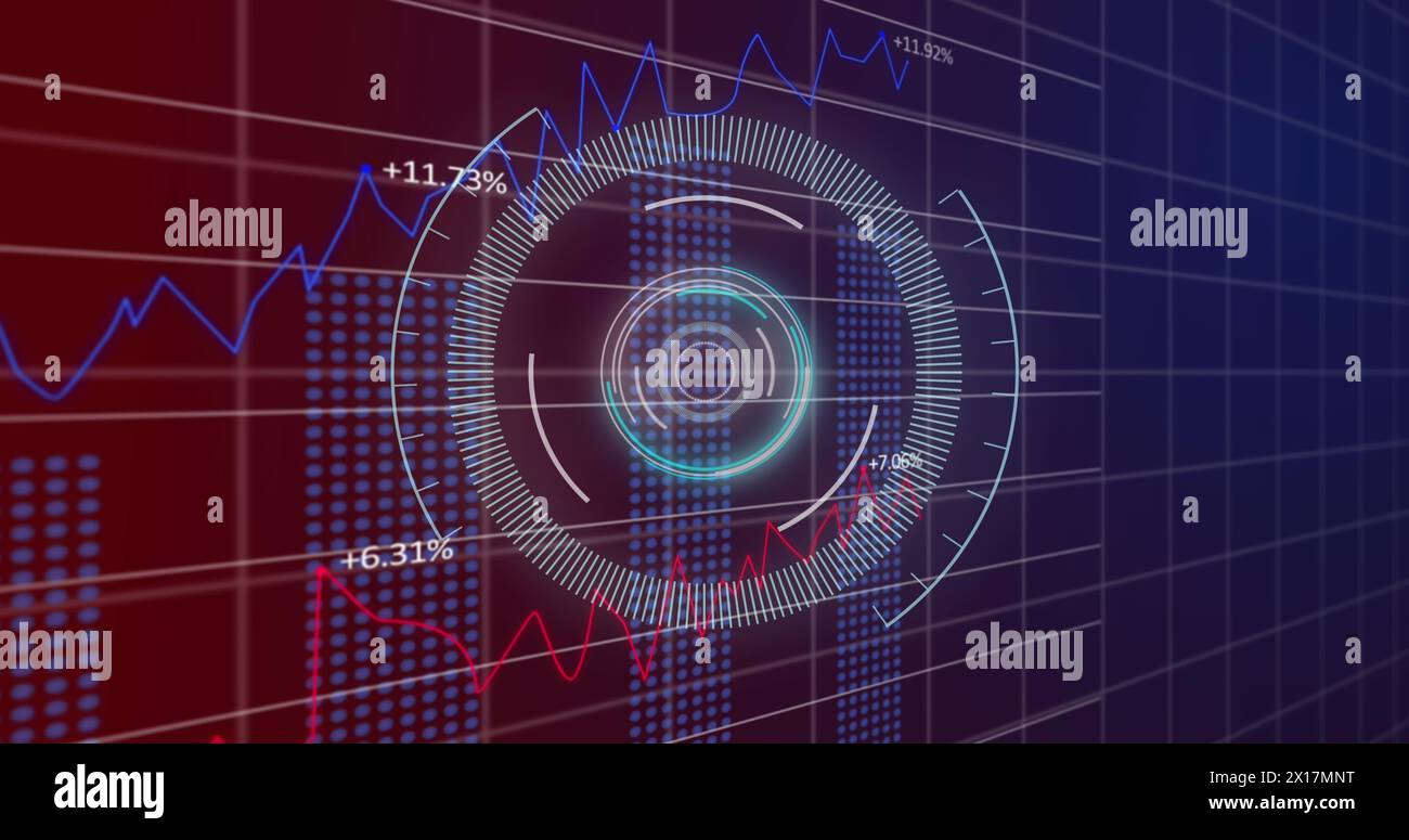 Image of scope scanning and data processing over blue background Stock ...