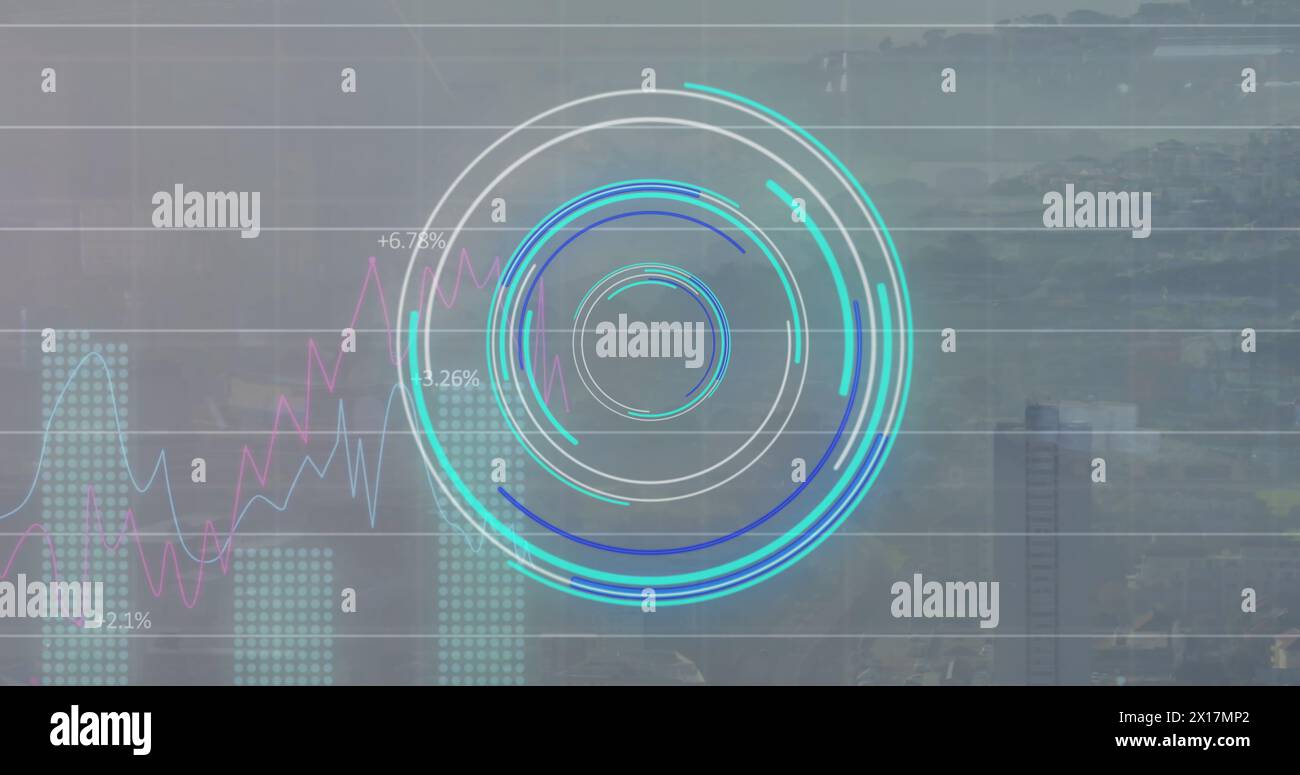 Image of scope scanning and data processing over cityscape Stock Photo ...