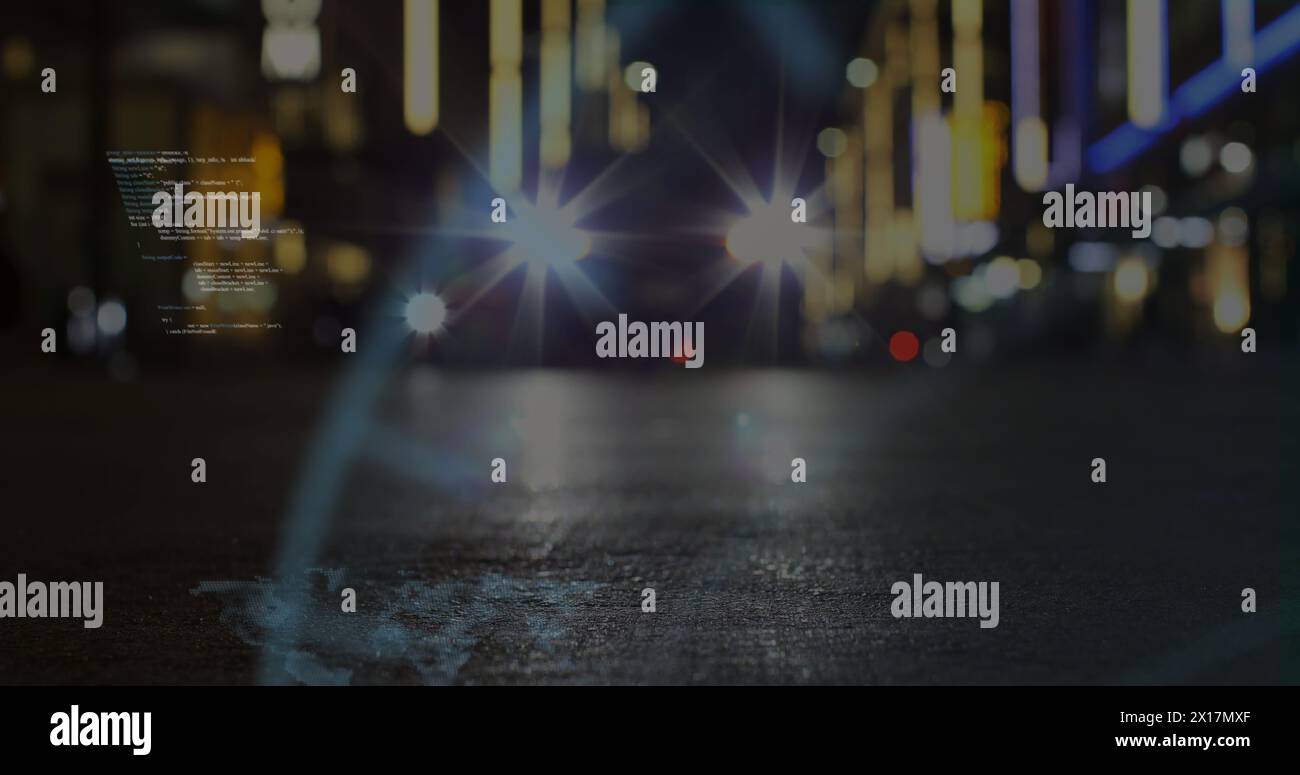 Image of round scanners and data processing against city traffic at ...