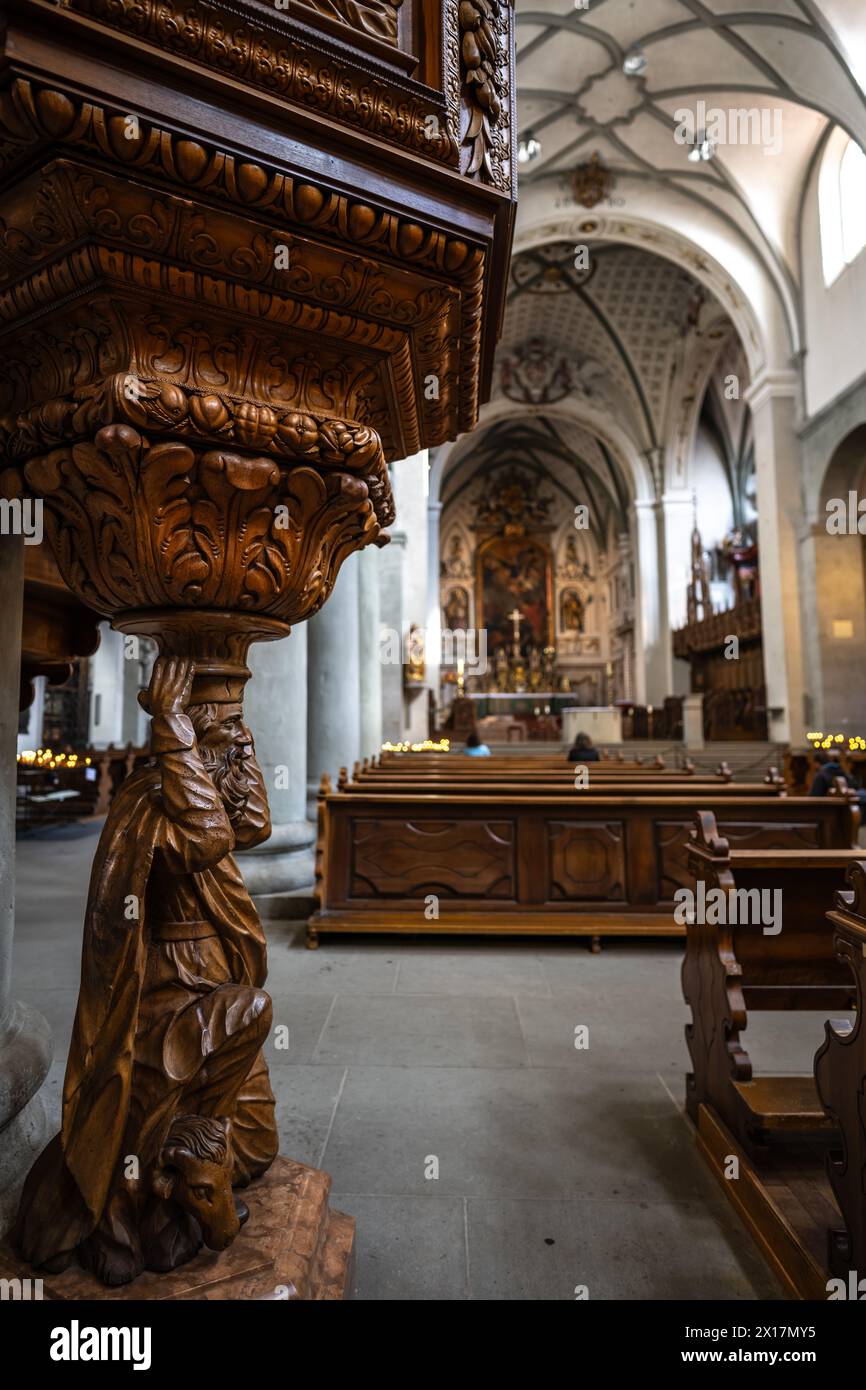 Description: A woodcarving figure of the forefather Abraham with the ...