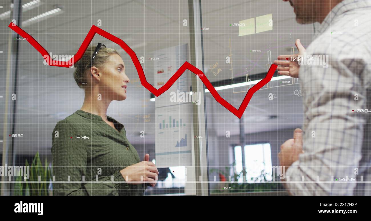 Image of graphs with changing numbers over caucasian coworkers ...