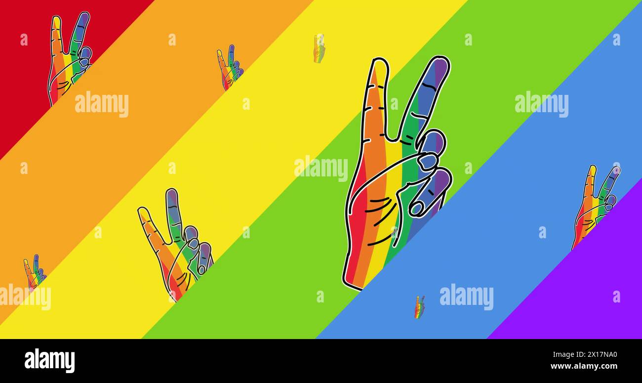 Image of rainbow peace gestures over rainbow background Stock Photo - Alamy