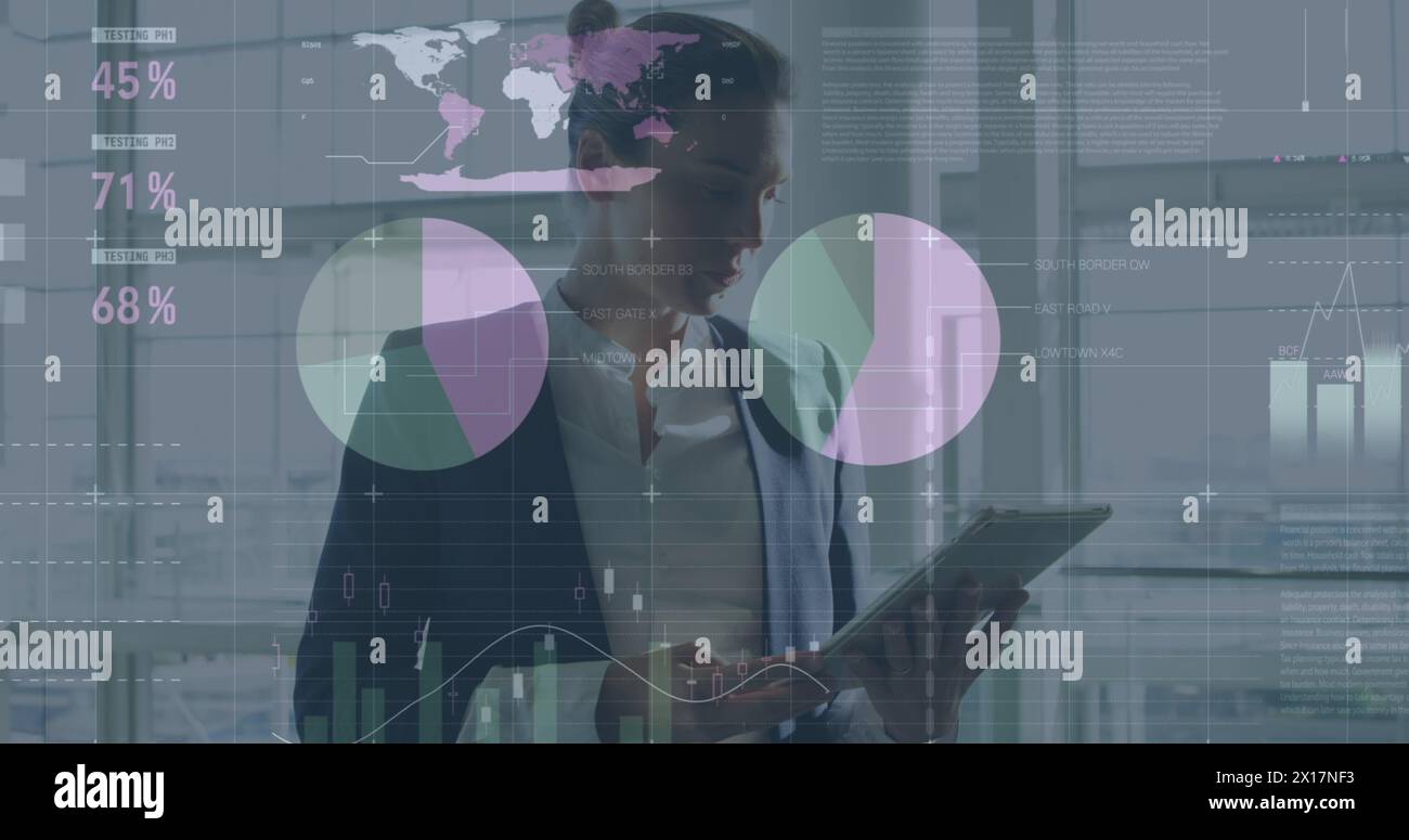 Image of statistics and data processing over busy city street Stock ...