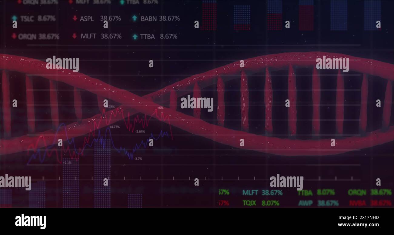 Dna strand animation over red hi-res stock photography and images - Alamy