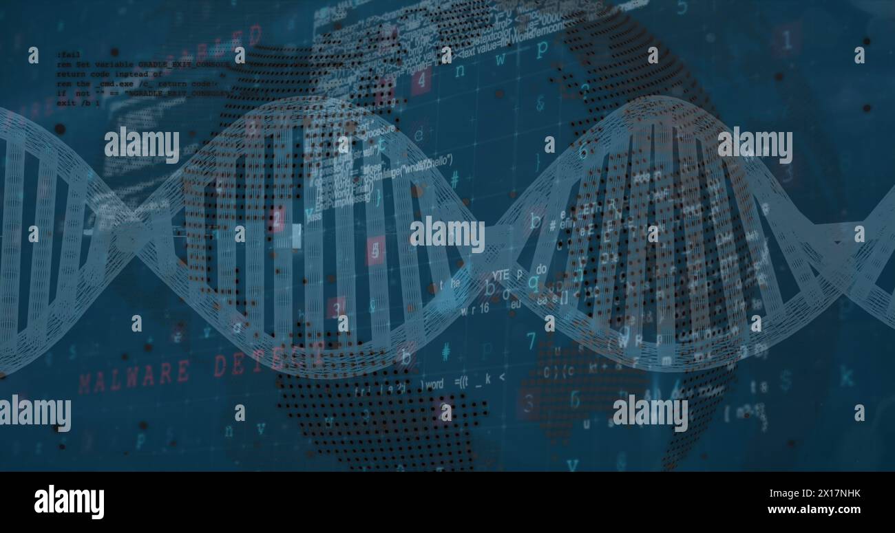 Image of dna strand spinning over globe and data processing Stock Photo ...