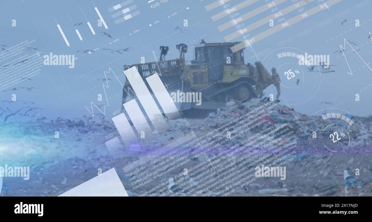 Image of graph and data over bulldozer on waste dump Stock Photo - Alamy