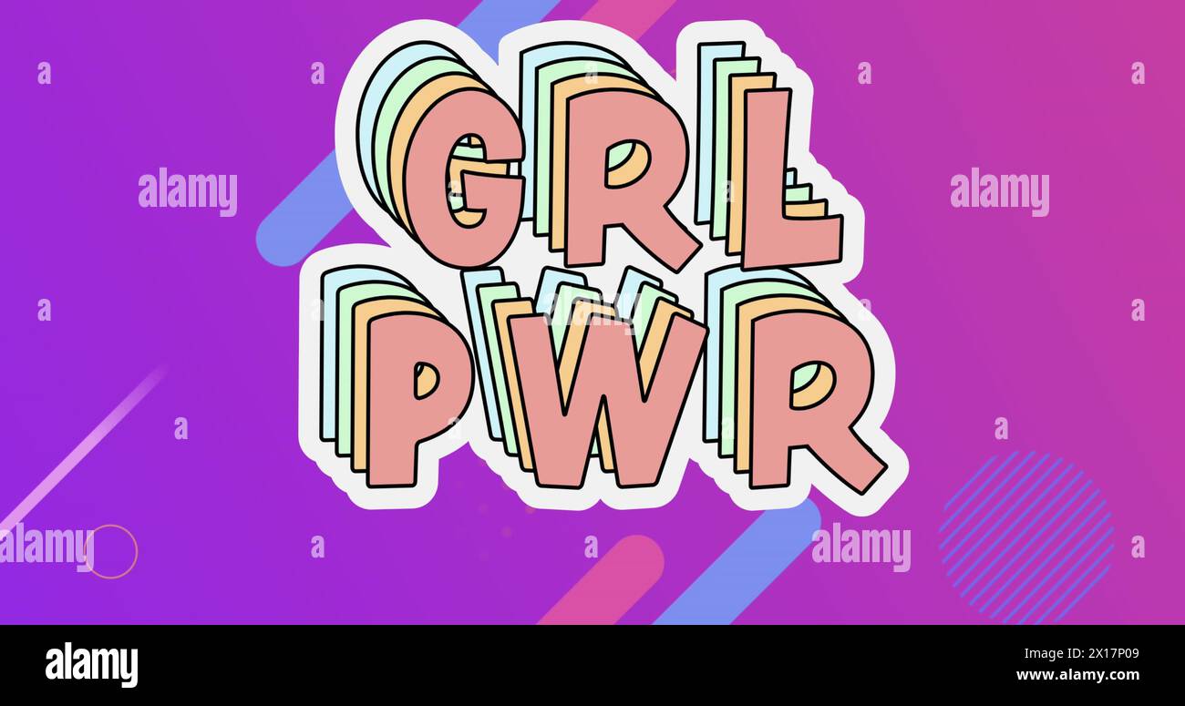 Image of girl power text and abstract shapes moving over purple ...