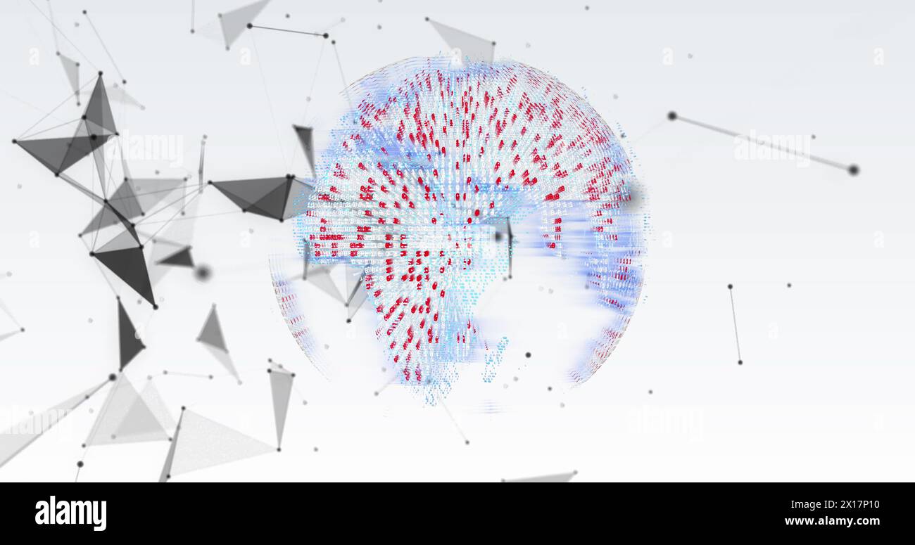 Image of spinning globe and plexus networks against grey gradient ...
