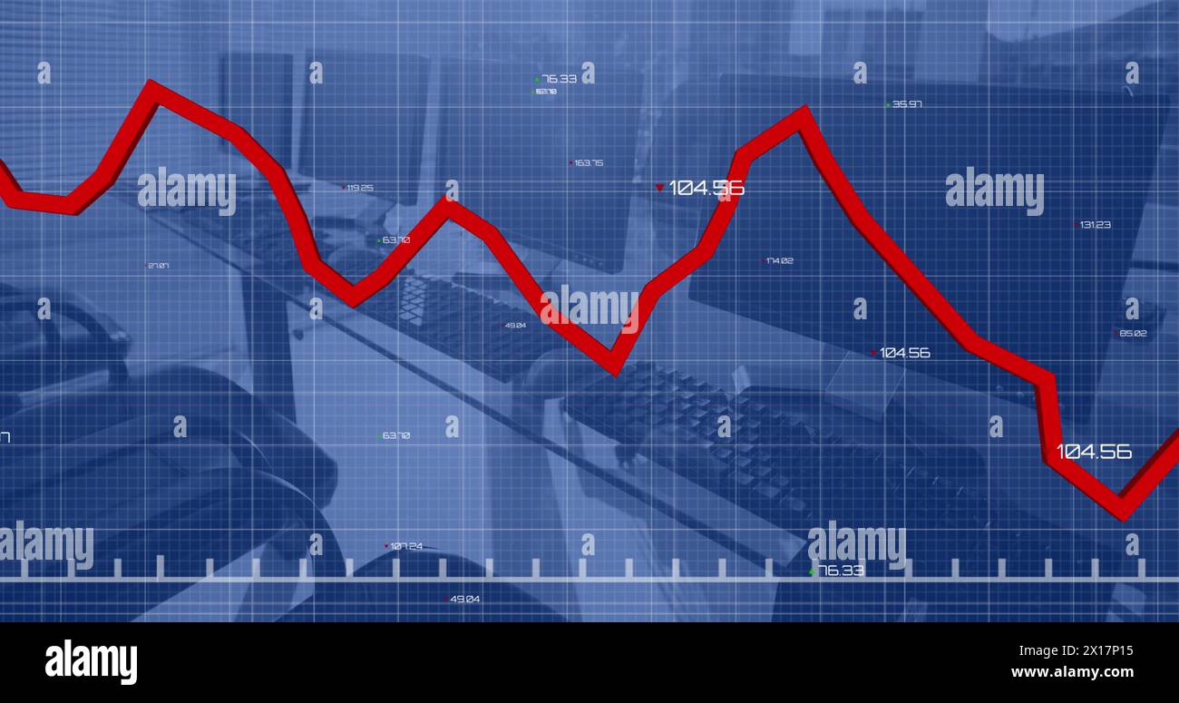 Image of statistical data processing against close up of desks at ...
