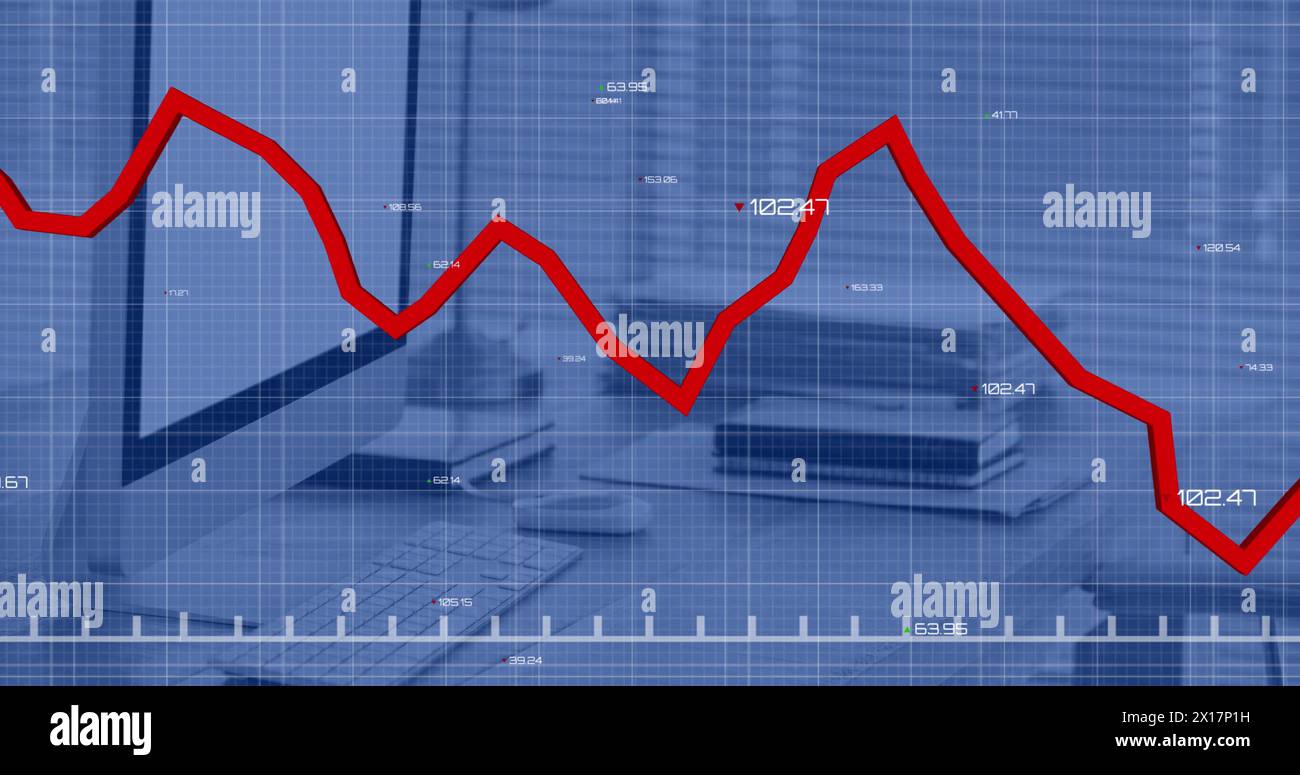 Image of statistical data processing against close up of a desk at office Stock Photo - Alamy