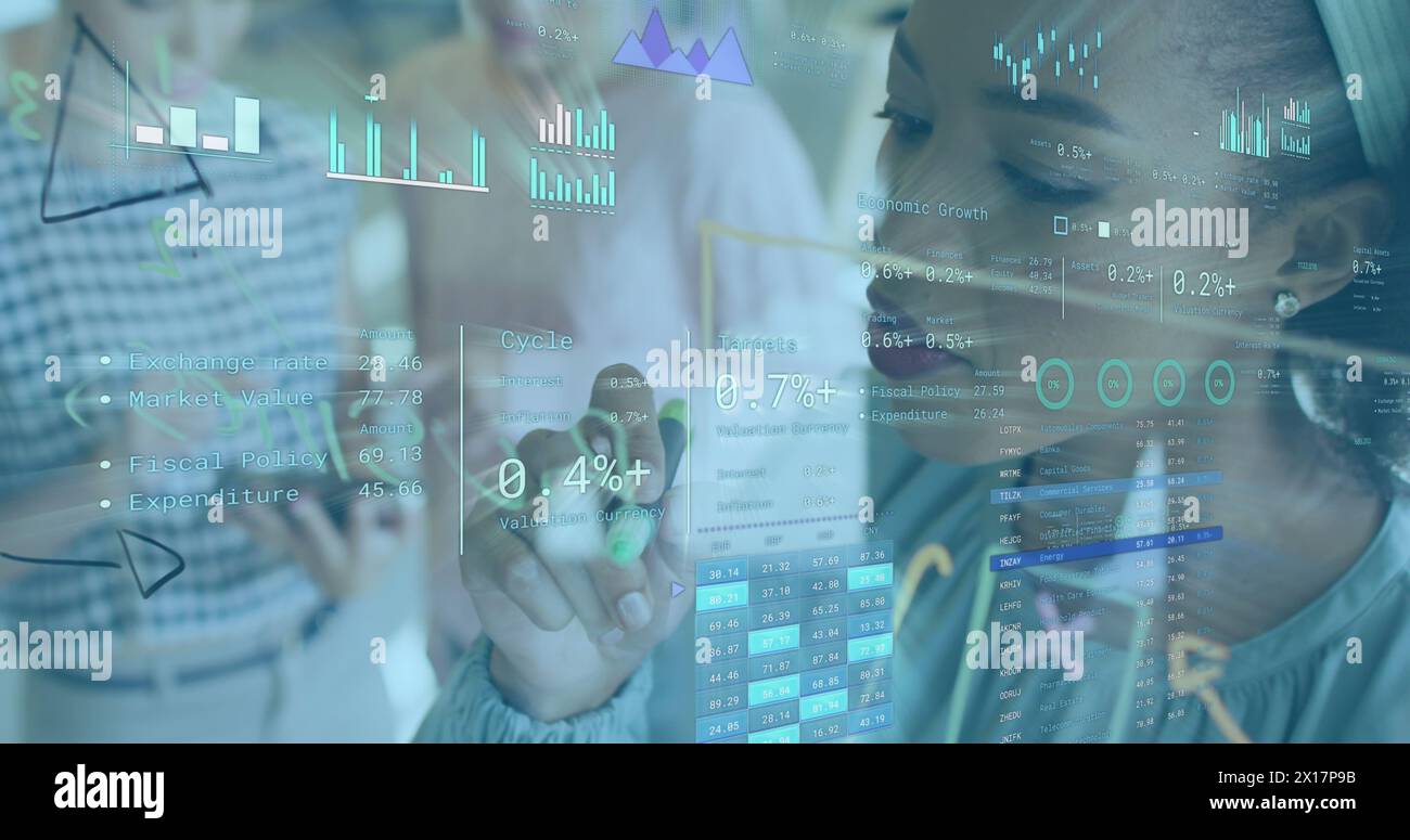 Image of infographic interface over african american businesswoman ...