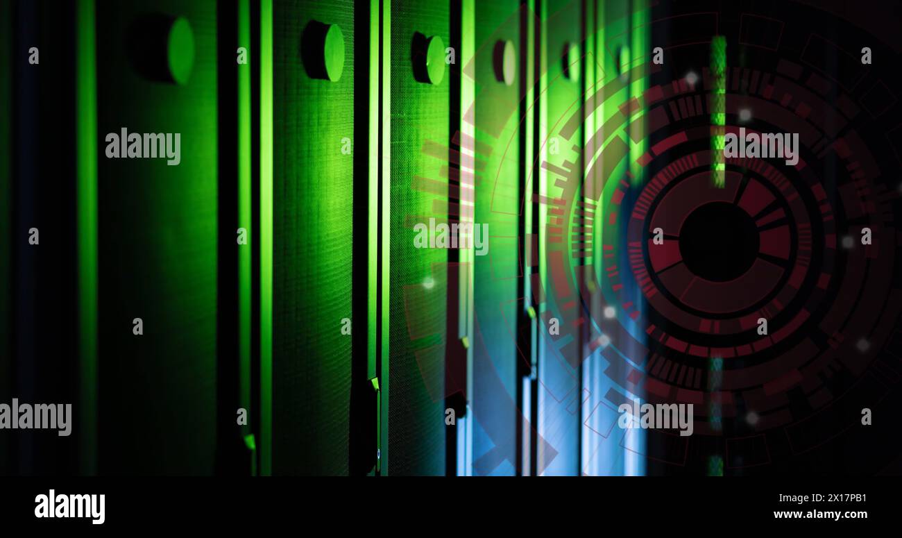Image of round scanner spinning against computer server room Stock Photo - Alamy
