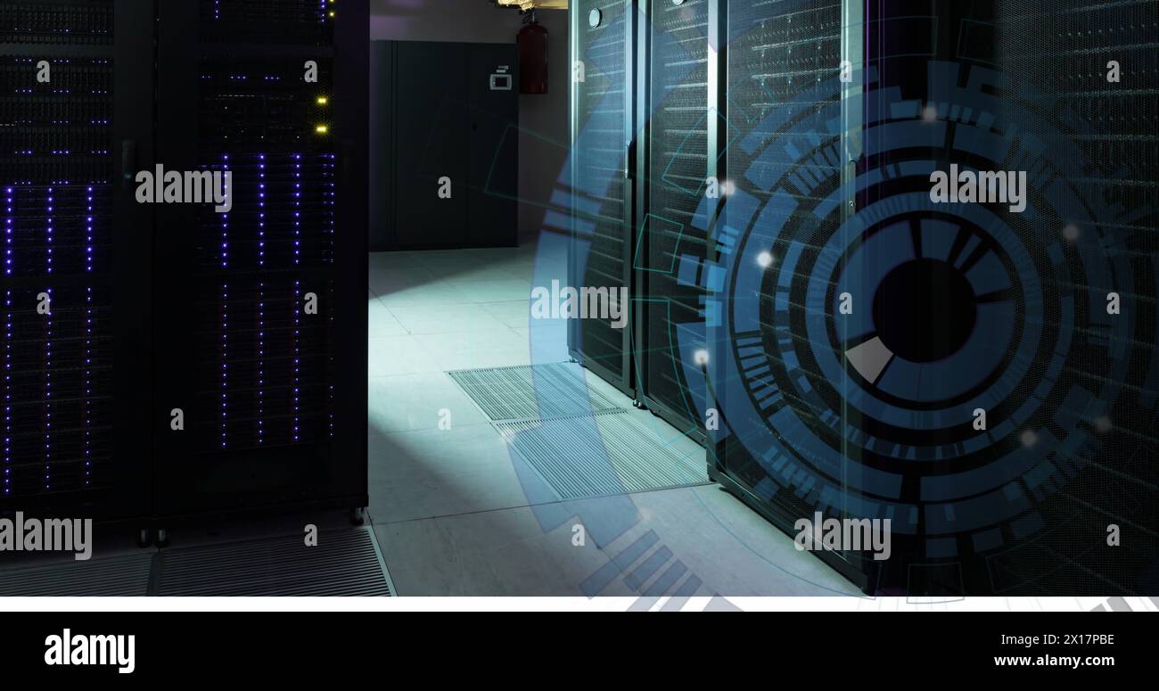 Image of round scanner spinning against computer server room Stock ...
