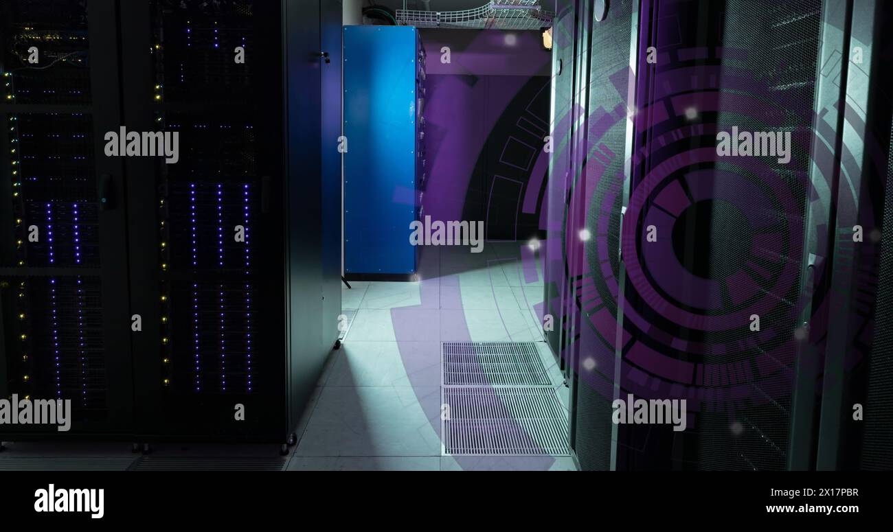 Image of round scanner spinning against computer server room Stock Photo - Alamy