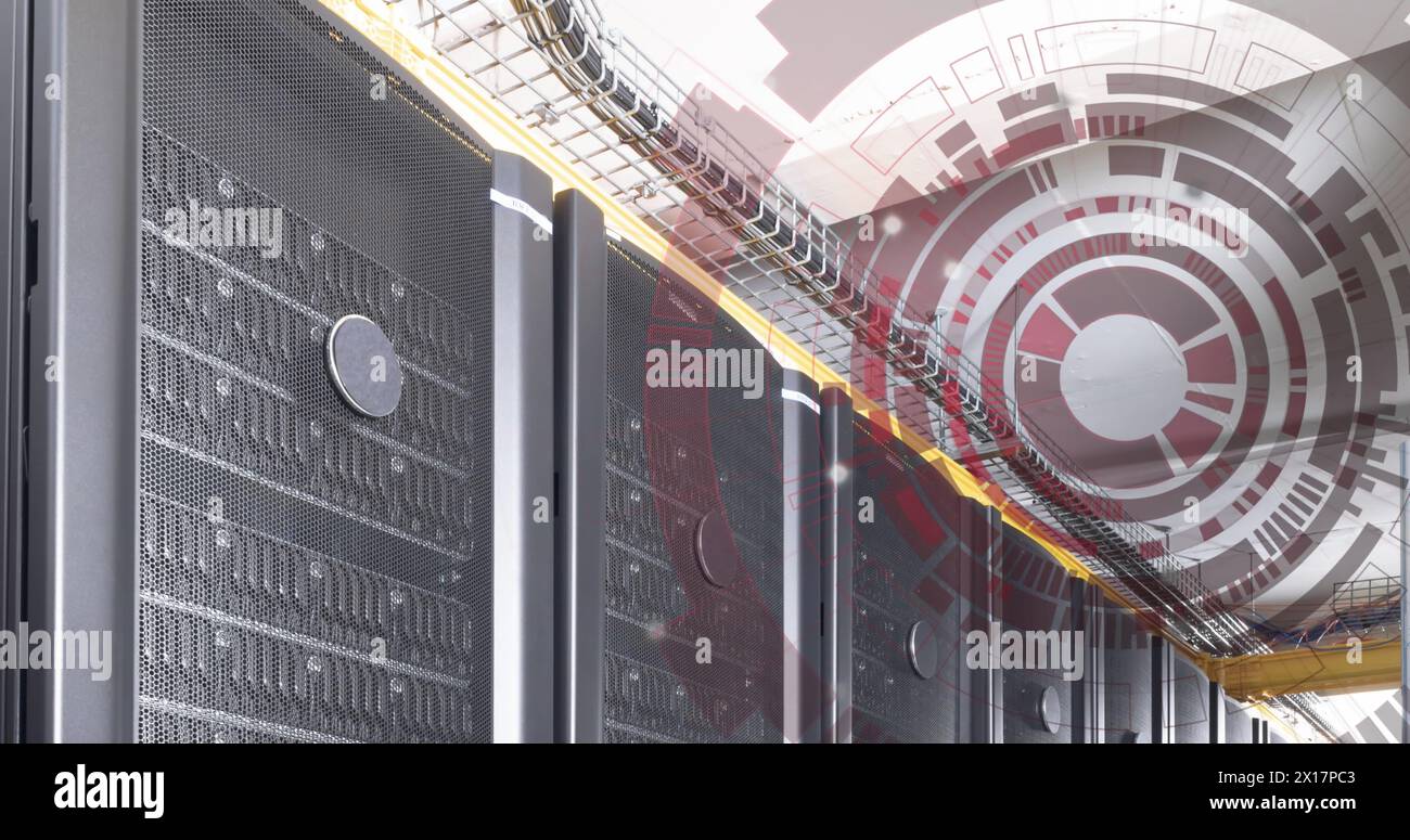 Image of round scanner spinning against computer server room Stock ...