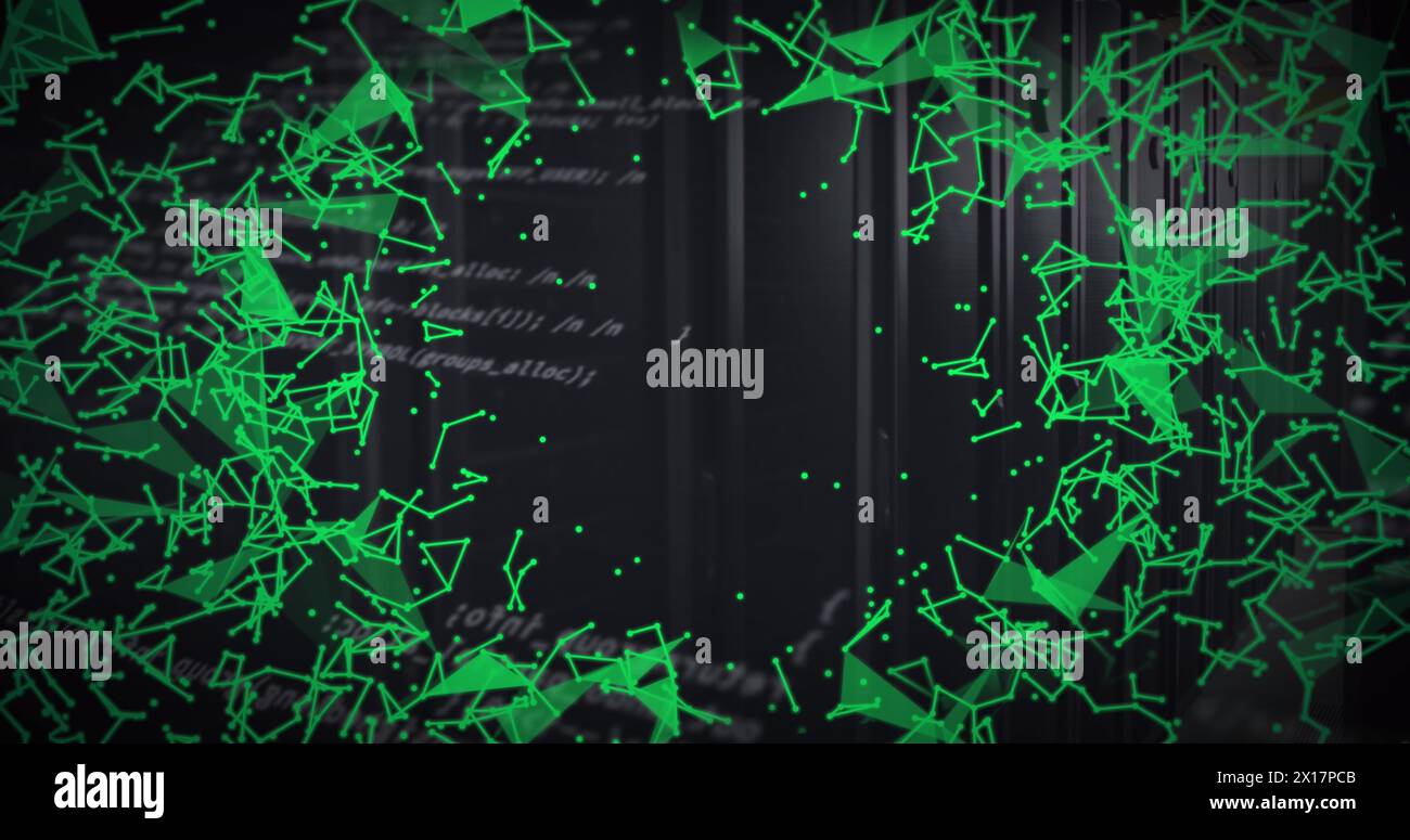 Image of plexus networks and data processing against computer server room Stock Photo - Alamy