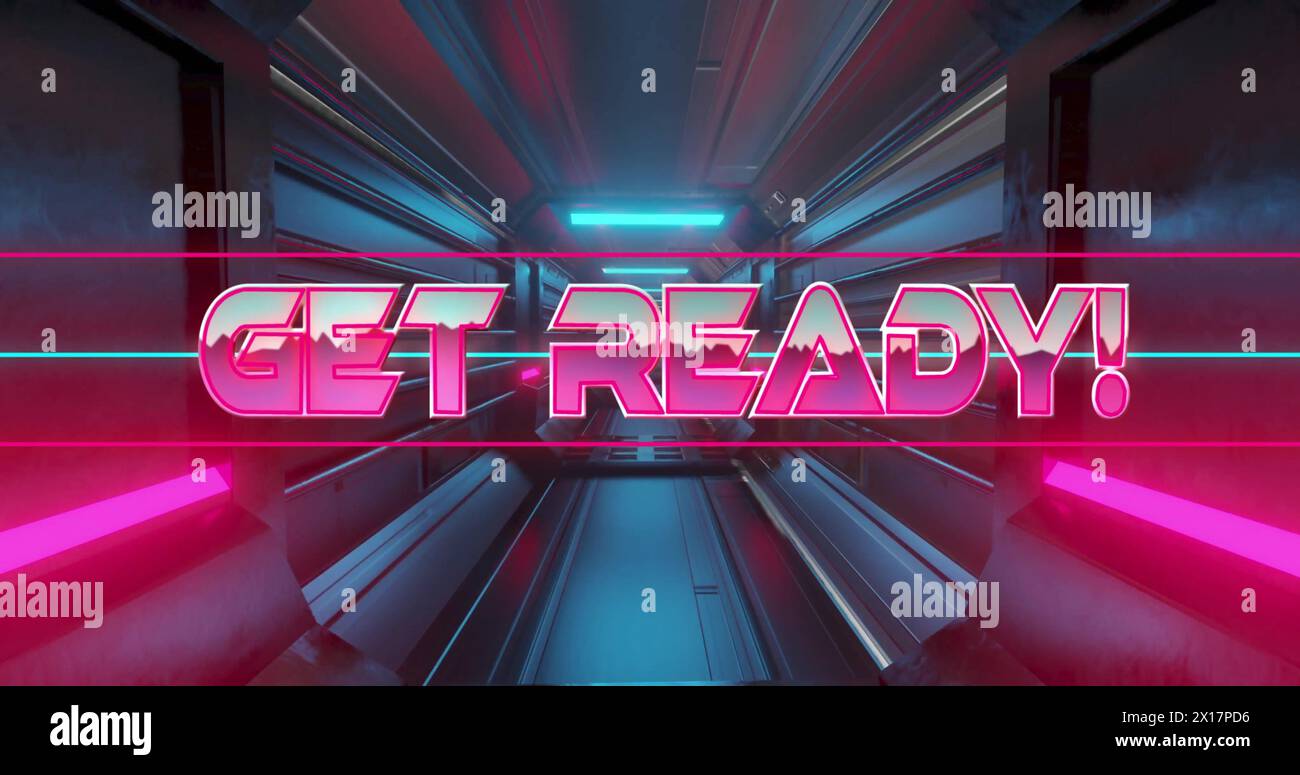 Image of get ready text over neon pattern background Stock Photo - Alamy