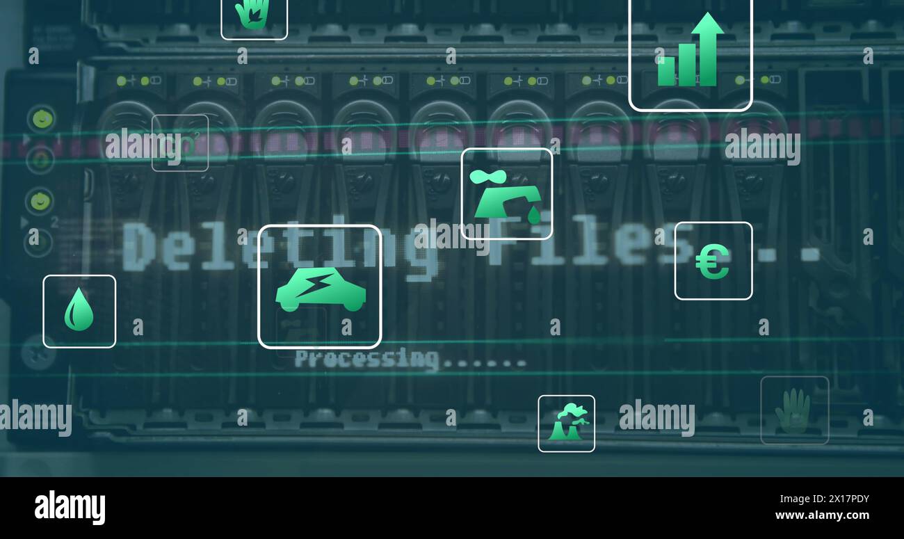 Image of eco icons and data processing over computer servers Stock ...