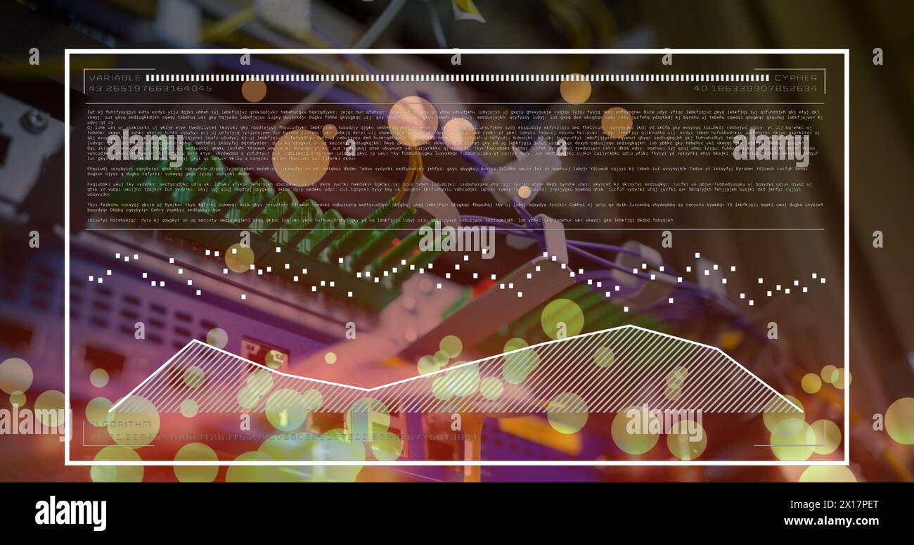 Digital interface with data processing against caucasian girl studying ...