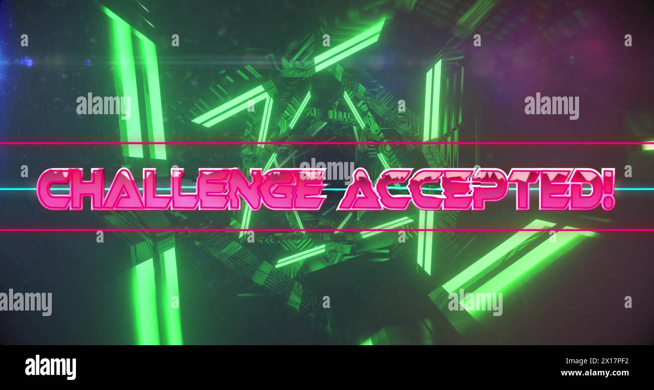 Image of challenge accepted text over neon pattern background Stock ...