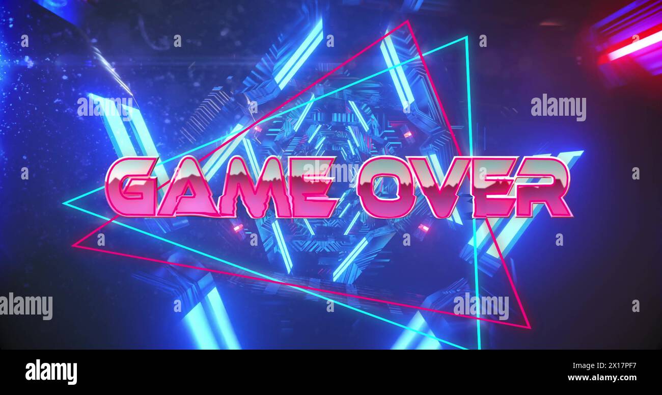 Image of game over text over neon pattern background Stock Photo - Alamy