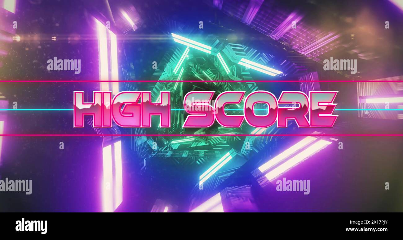 Image of high score text over neon pattern background Stock Photo - Alamy