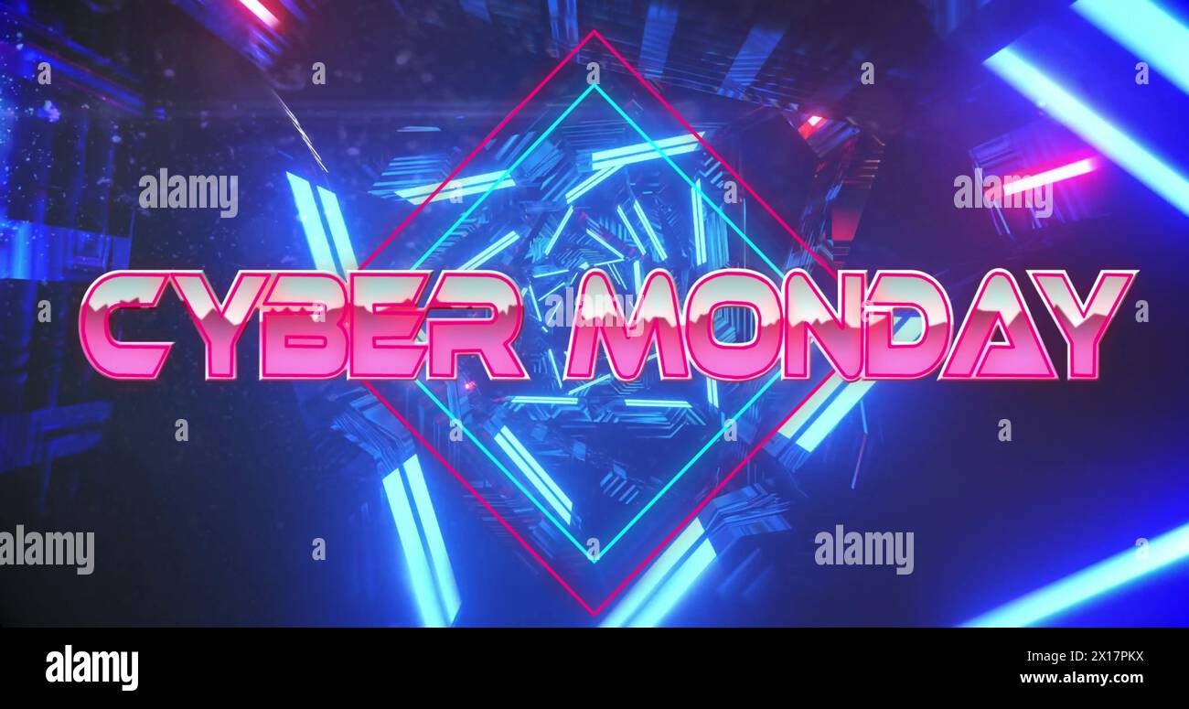 Image of cyber monday text over neon pattern background Stock Photo - Alamy
