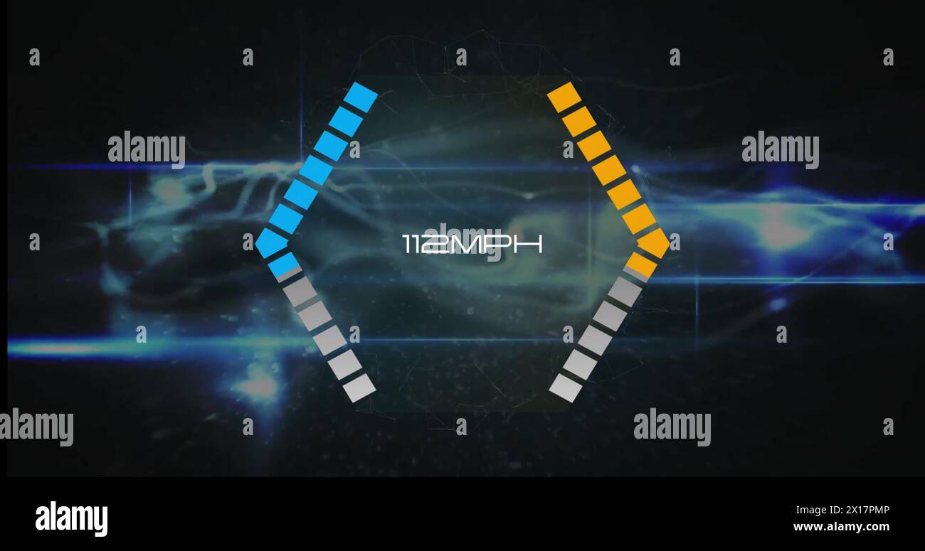 Image of data processing with growing mph number over light trails on ...
