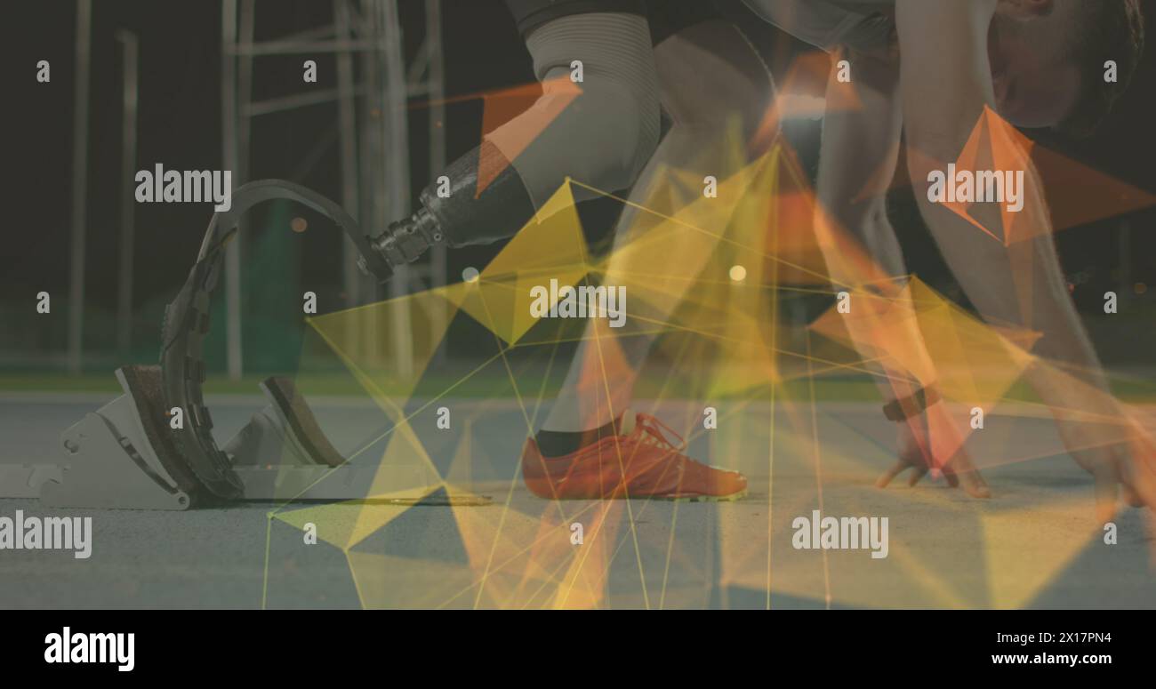 Image of geometrical shapes over legs of caucasian man with running ...