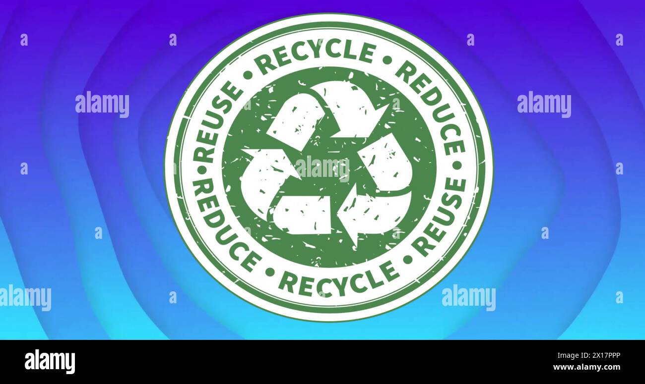 Image of recycle sign on blue background Stock Photo - Alamy