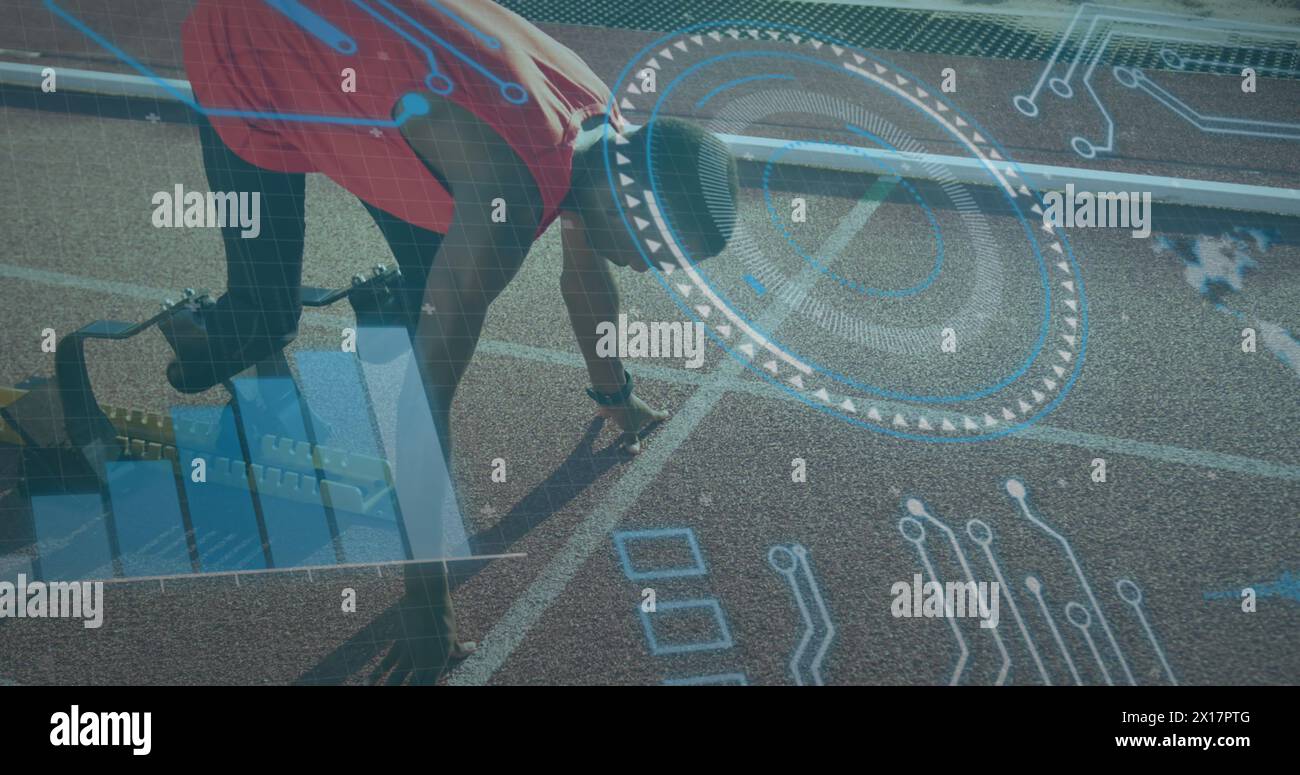 Image of data processing on digital screen over african american male ...