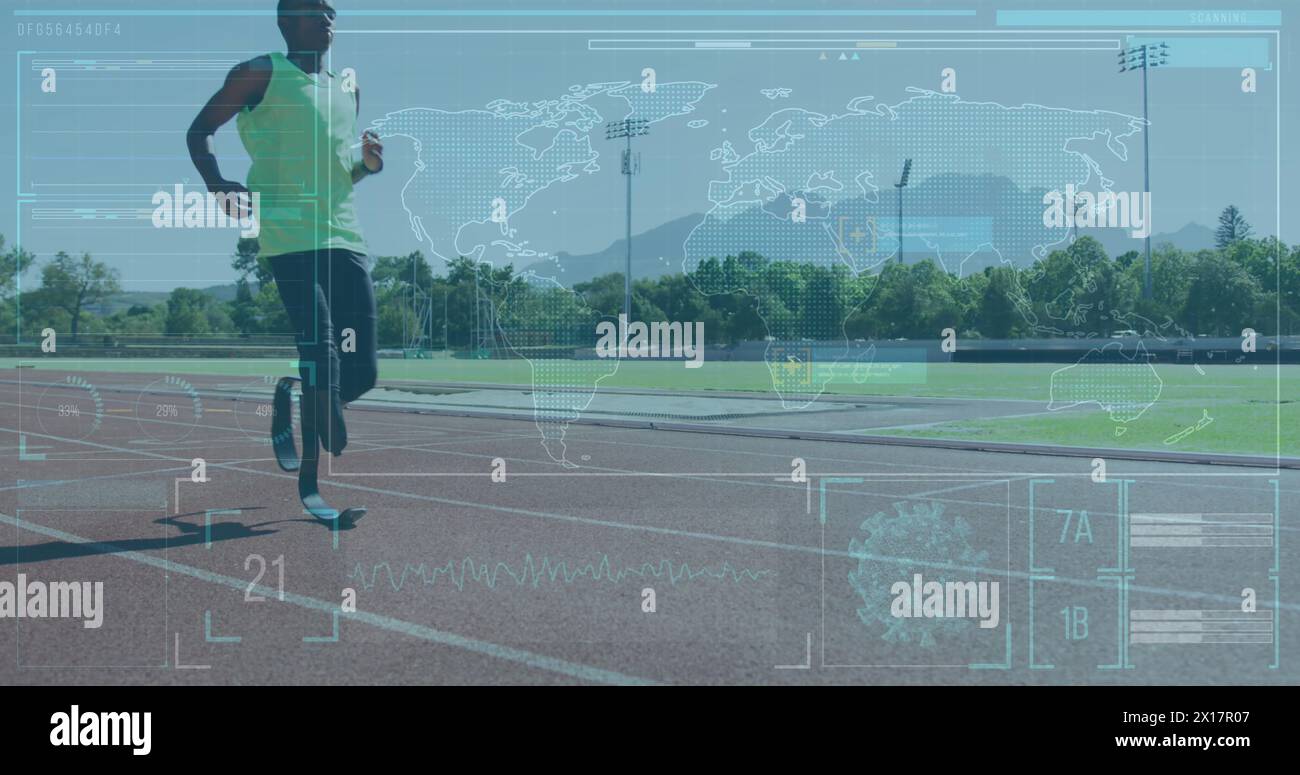 Image of data processing over disabled african american male runner ...