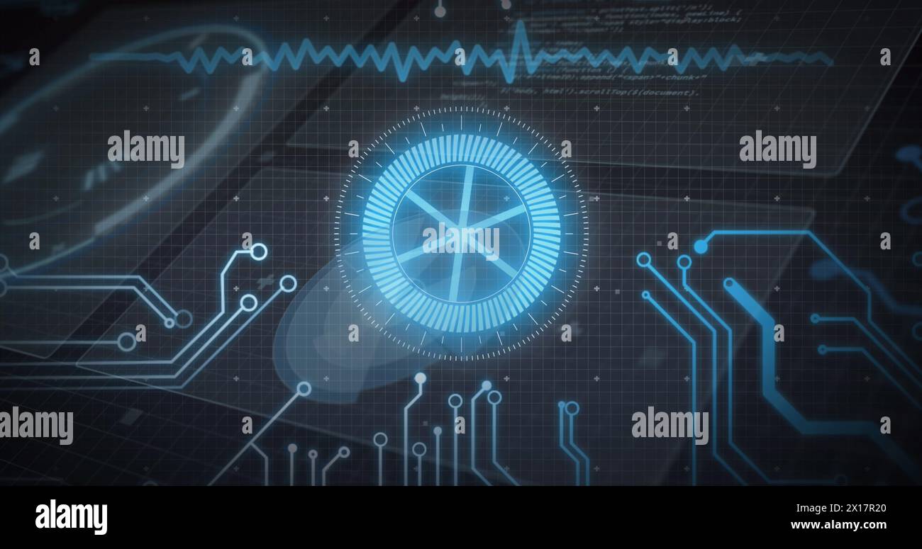 Image of digital screen with data and integrated circuit Stock Photo ...