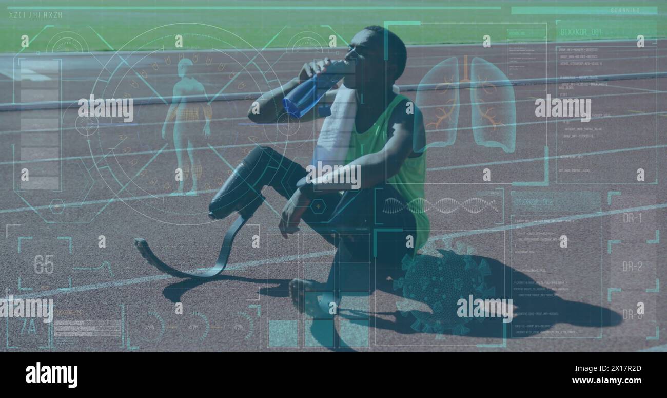 Image of data processing over disabled african american male runner ...