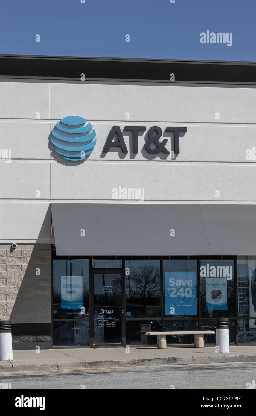 Indianapolis - April 13, 2024: AT&T cell phone retail store. AT&T ...