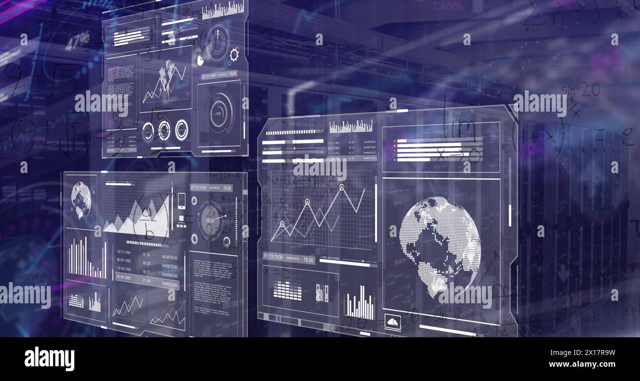 Image of connections and data processing over screens Stock Photo - Alamy