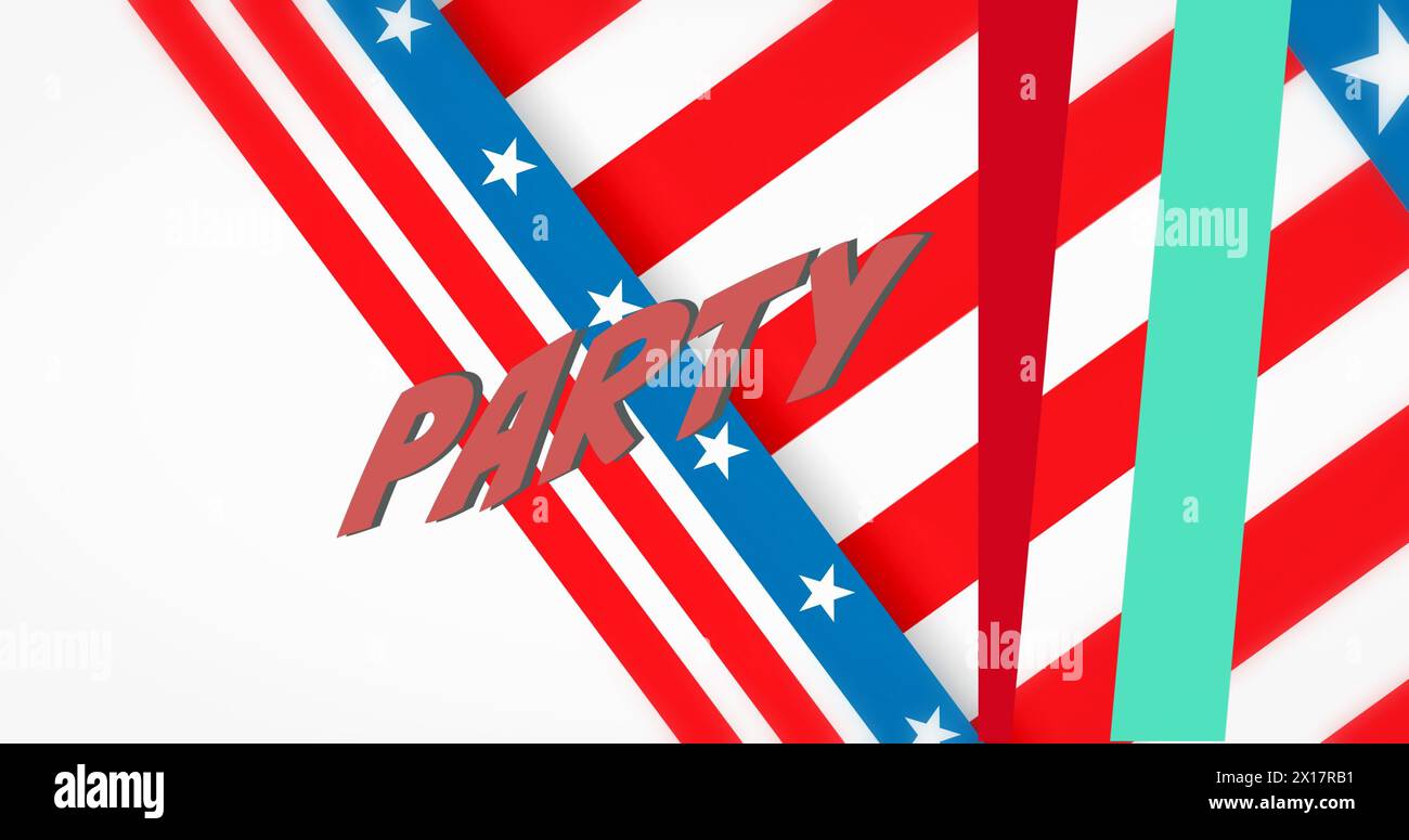 Image of party over flag of usa and lines on white background Stock ...