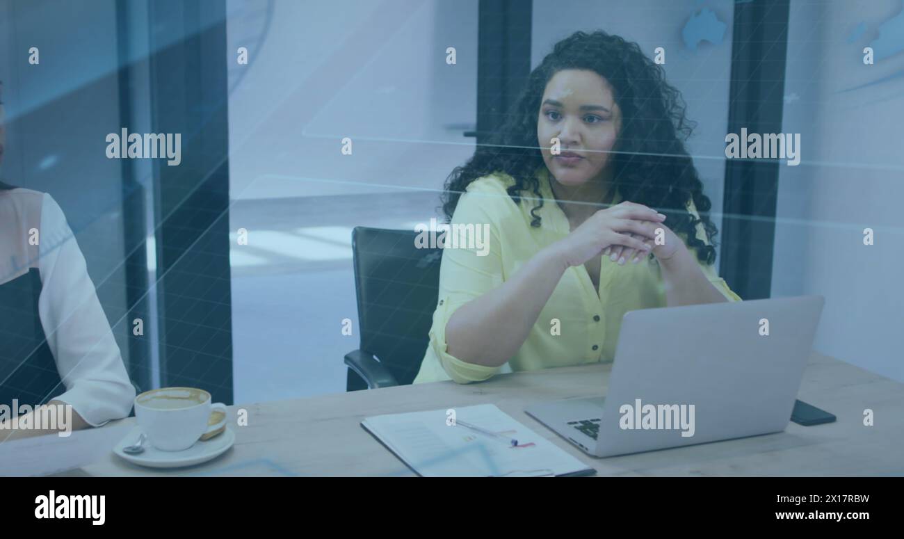 Image of data processing over diverse business people in office Stock ...