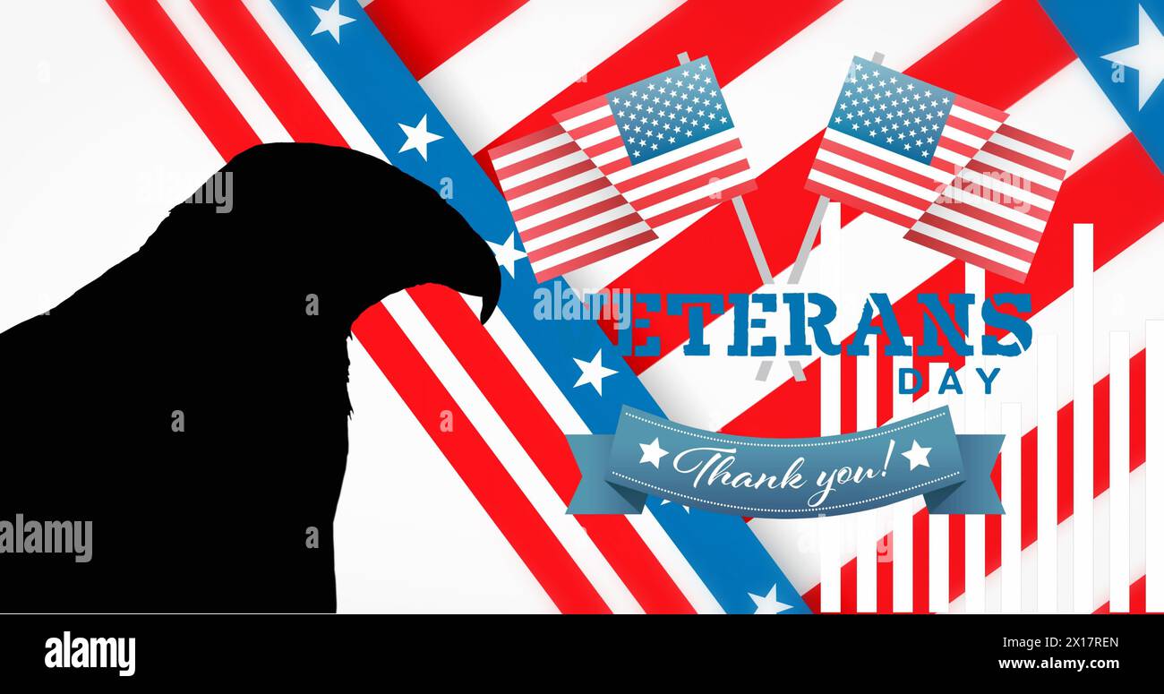 Image of eagle shape and veterans day over background in usa flag ...