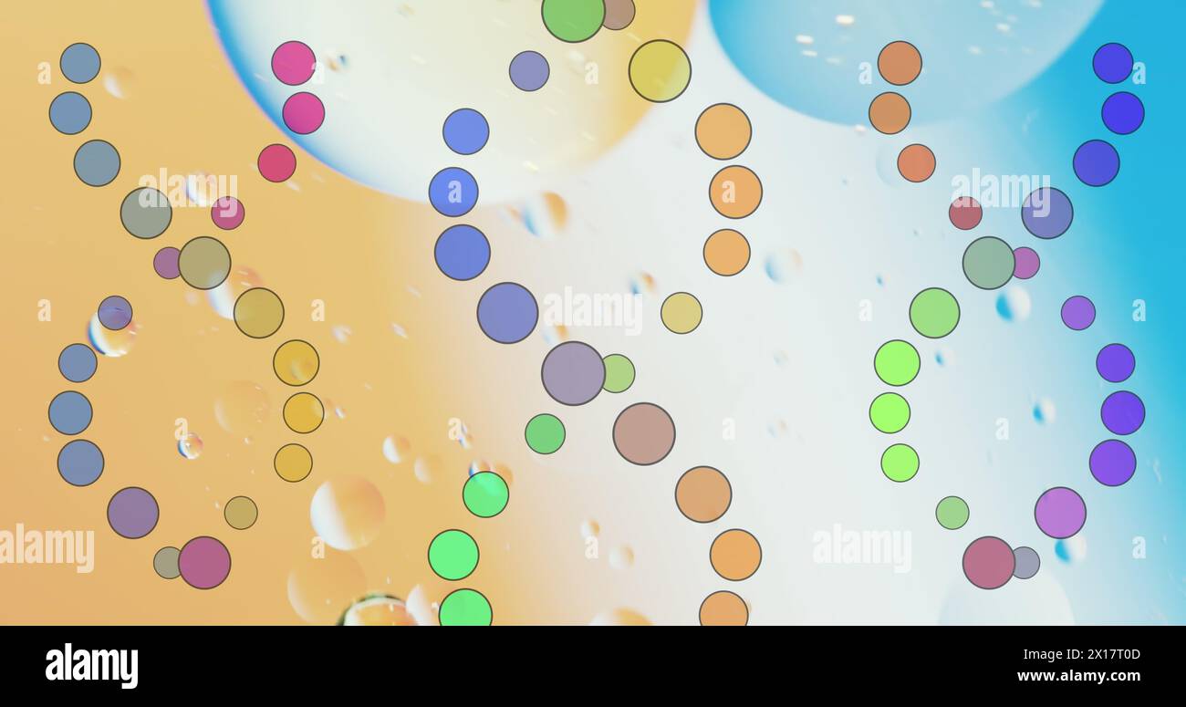 Image of dna strands over bubbles on colorful background Stock Photo ...