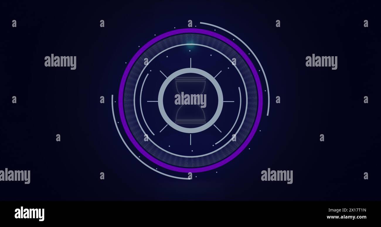 Image of round scanner and statistical data processing against purple gradient background Stock ...