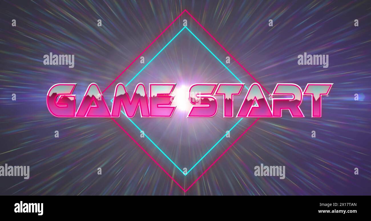 Image of game start text over neon background Stock Photo - Alamy