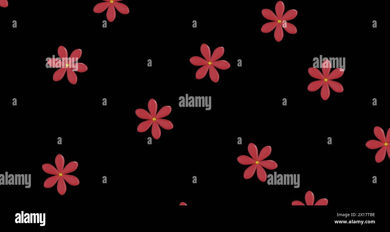 Image of rows of chinese red flowers with copy space on black ...