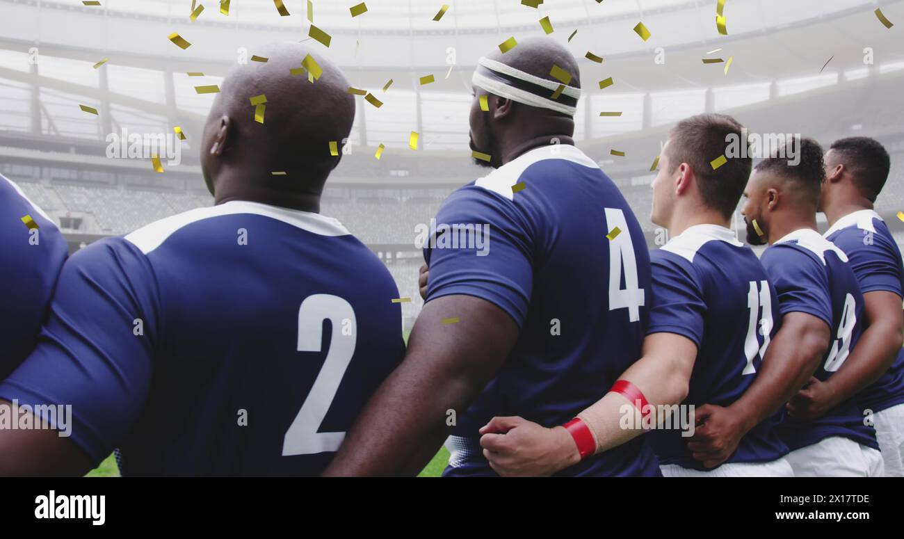 Digital composition golden confetti falling hi-res stock photography ...