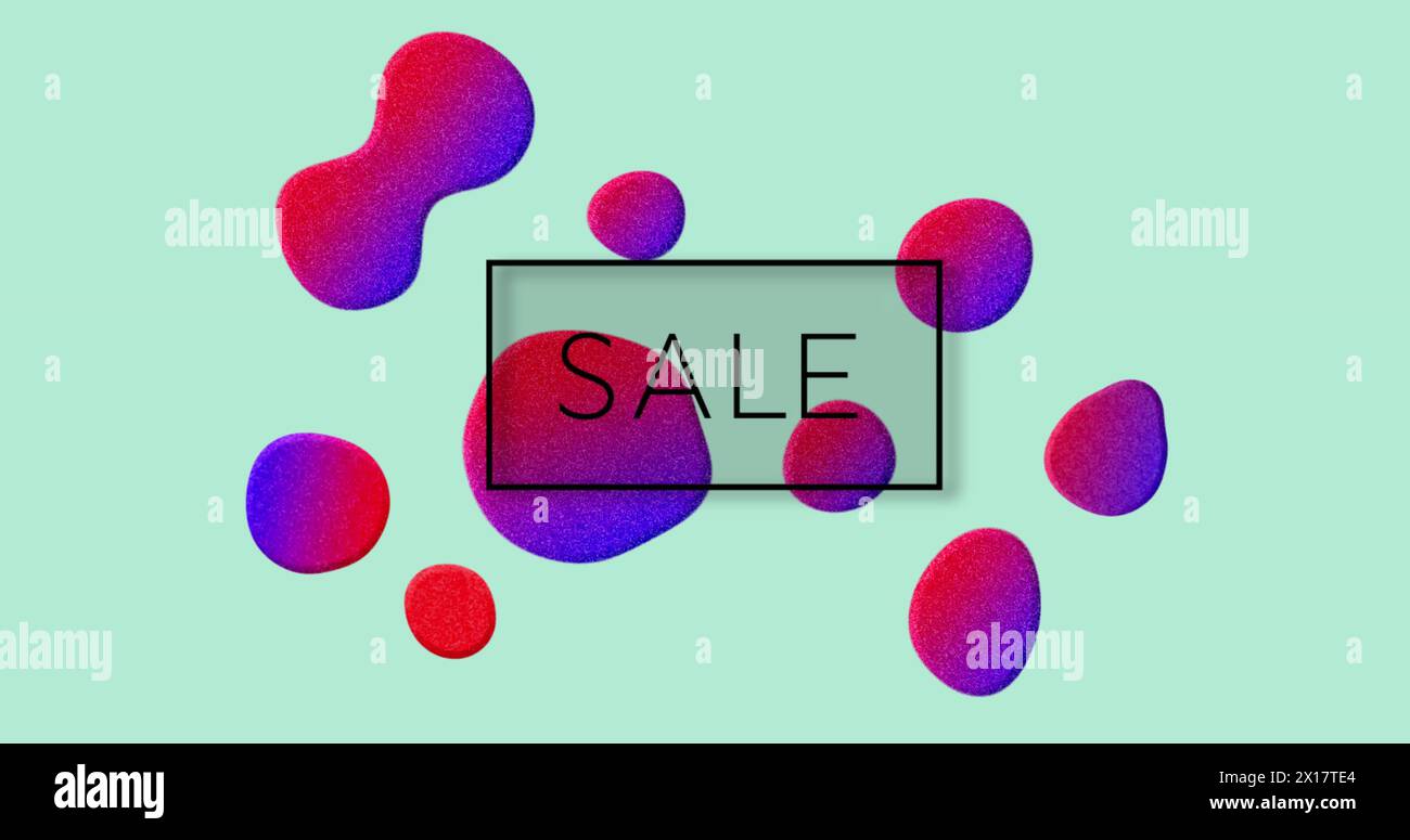 Image of sale text over blobs and orange balloons on green background ...