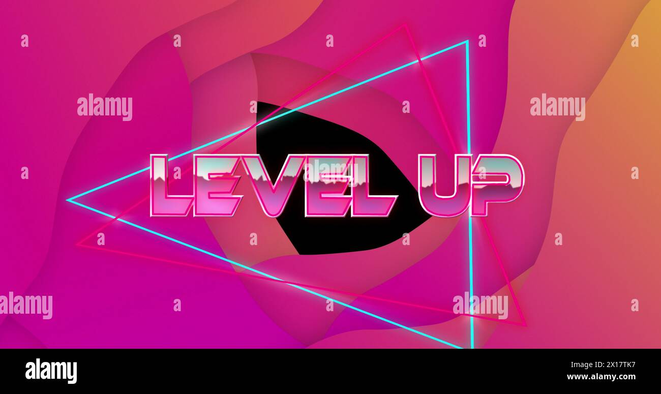 Image of level up text with shapes over black backround Stock Photo - Alamy