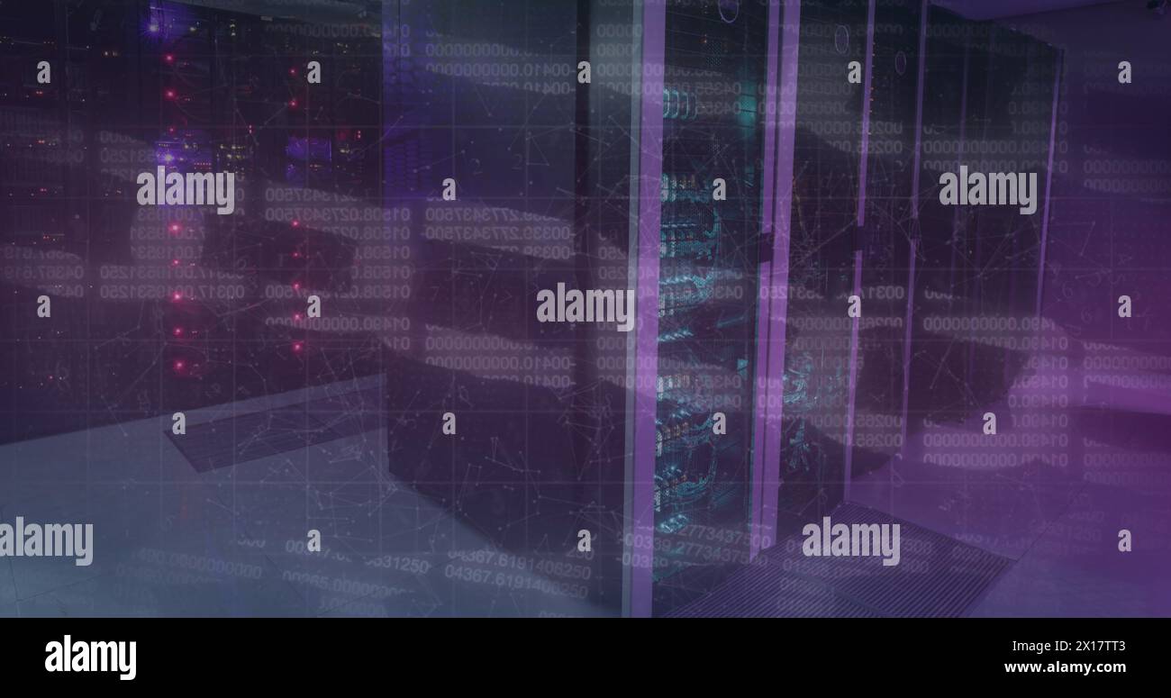 Image of blockchains over illuminated server rack in server room ...