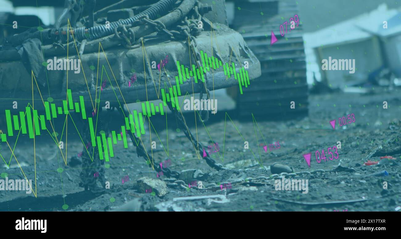 Image of data processing over machines segregating waste at rubbish ...